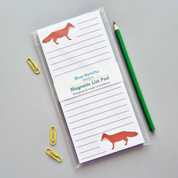 Fox Magnetic List Pad. Wildlife gifts. Blue Ranchu Designs