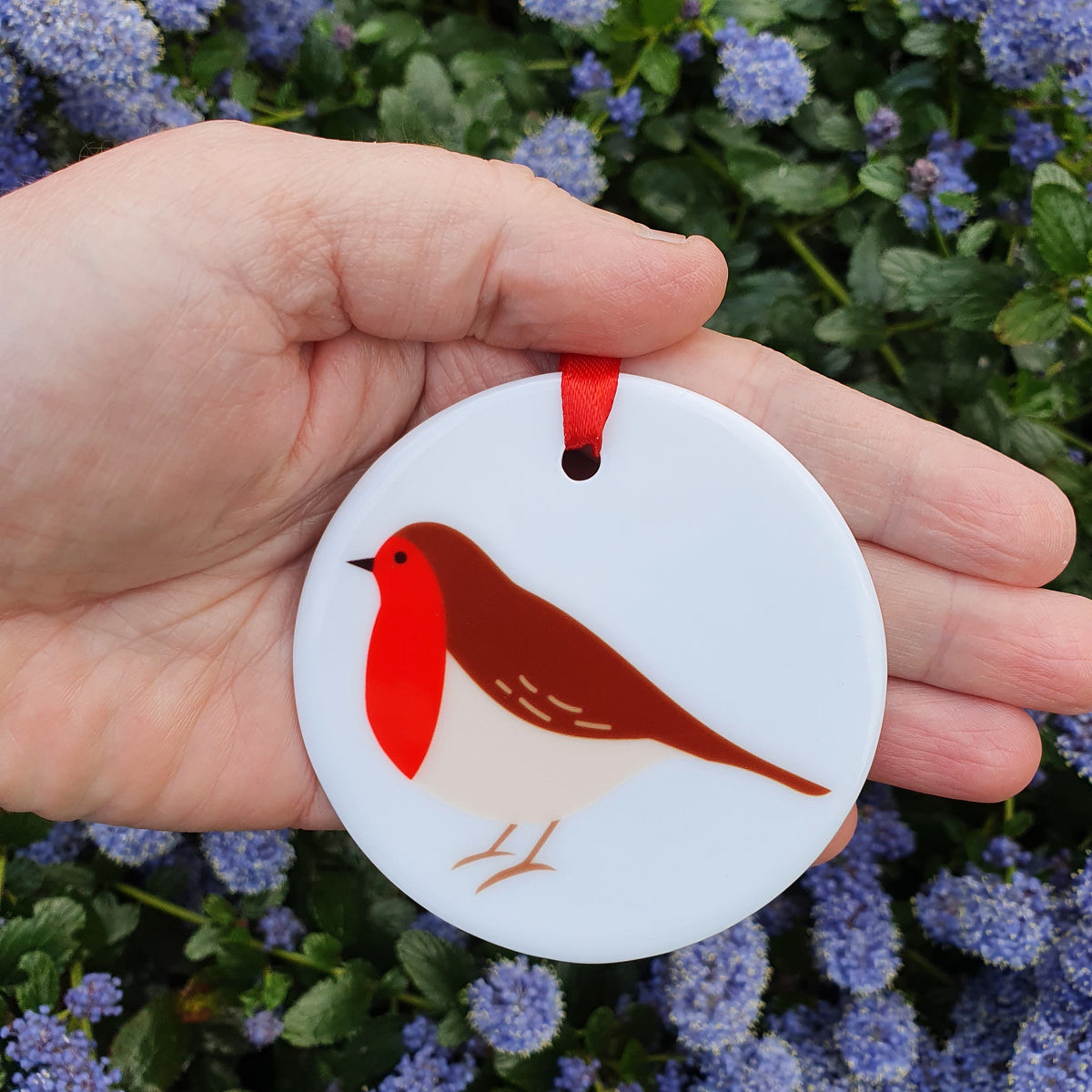 Robin Ceramic Hanging Decoration. Made in Scotland. Blue Ranchu Designs